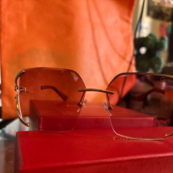 Cartier | Accessories | Cartier Rimless Panther Sunglasses With Gold ...